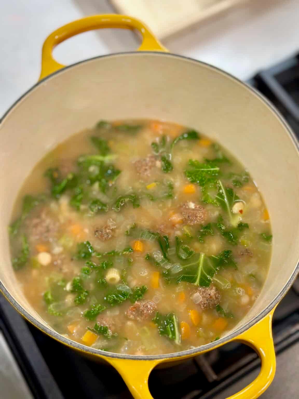 Mini Meatball Soup with Pasta and White Beans - Carol Bee Cooks