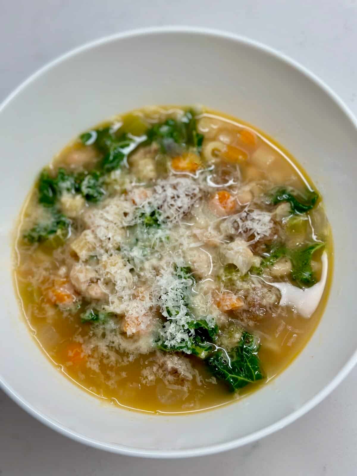 Mini Meatball Soup with Pasta and White Beans - Carol Bee Cooks