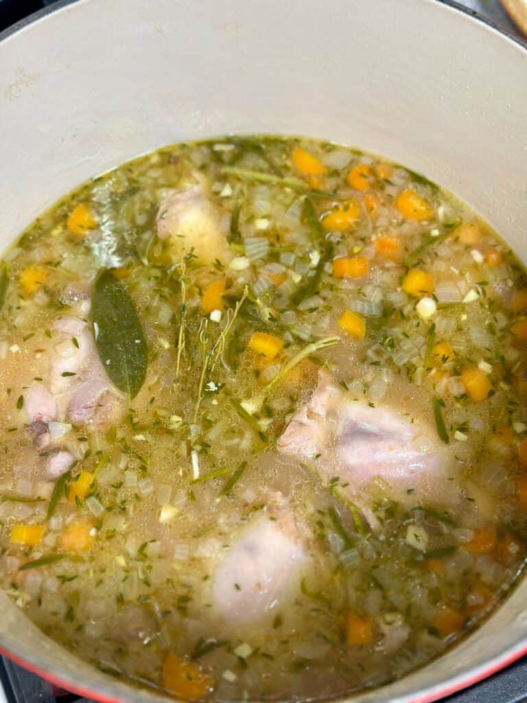 Herby Chicken and Rice Soup with Crispy Chicken Skin - Carol Bee Cooks