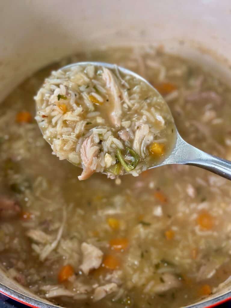 Herby Chicken and Rice Soup with Crispy Chicken Skin - Carol Bee Cooks