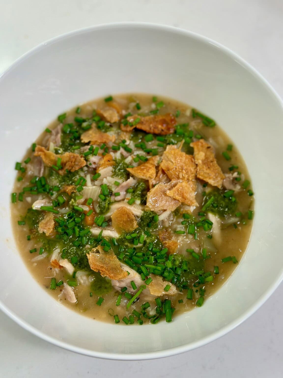 Herby Chicken and Rice Soup with Crispy Chicken Skin - Carol Bee Cooks