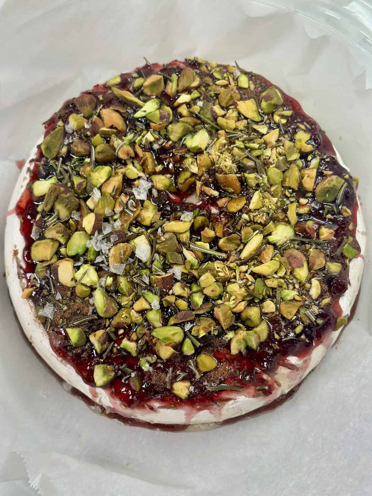 Baked Brie with Cherry Preserves and Pistachios - Carol Bee Cooks